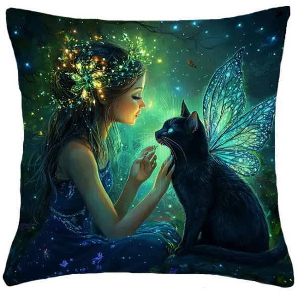Coussin Elfe and the Fairy Cat